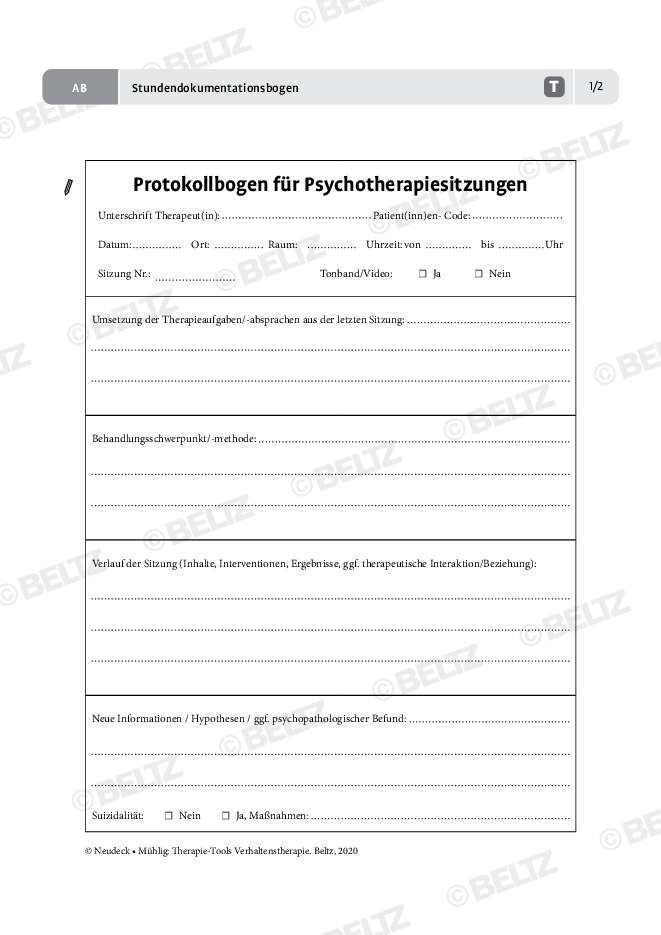 Verhaltenstherapie: Stundendokumentationsbogen | psychotherapie.tools Verhaltenstherapie: Stundendokumentationsbogen | psychotherapie.tools